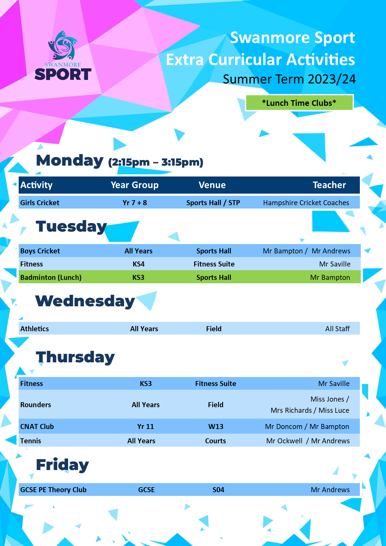 Swanmore School - College Clubs